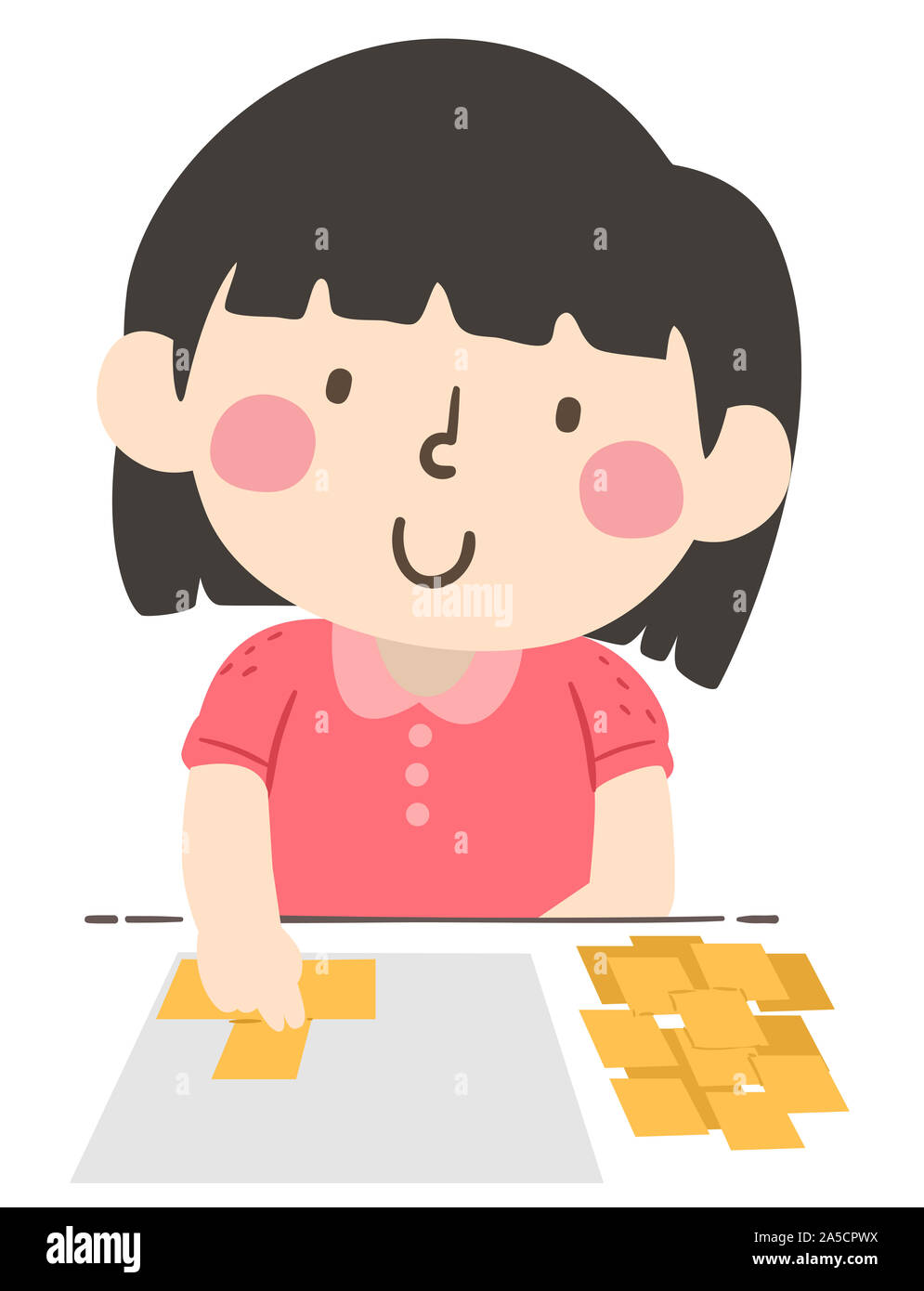 Illustration of a Kid Girl Measuring a Paper Using Smaller Square ...