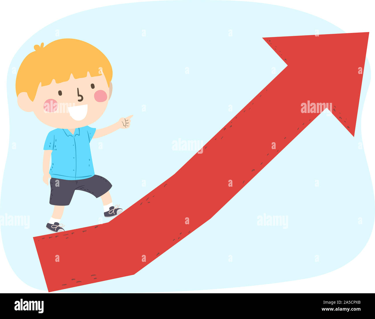 Illustration of a Kid Boy Pointing and Looking Up an Arrow. Progress ...