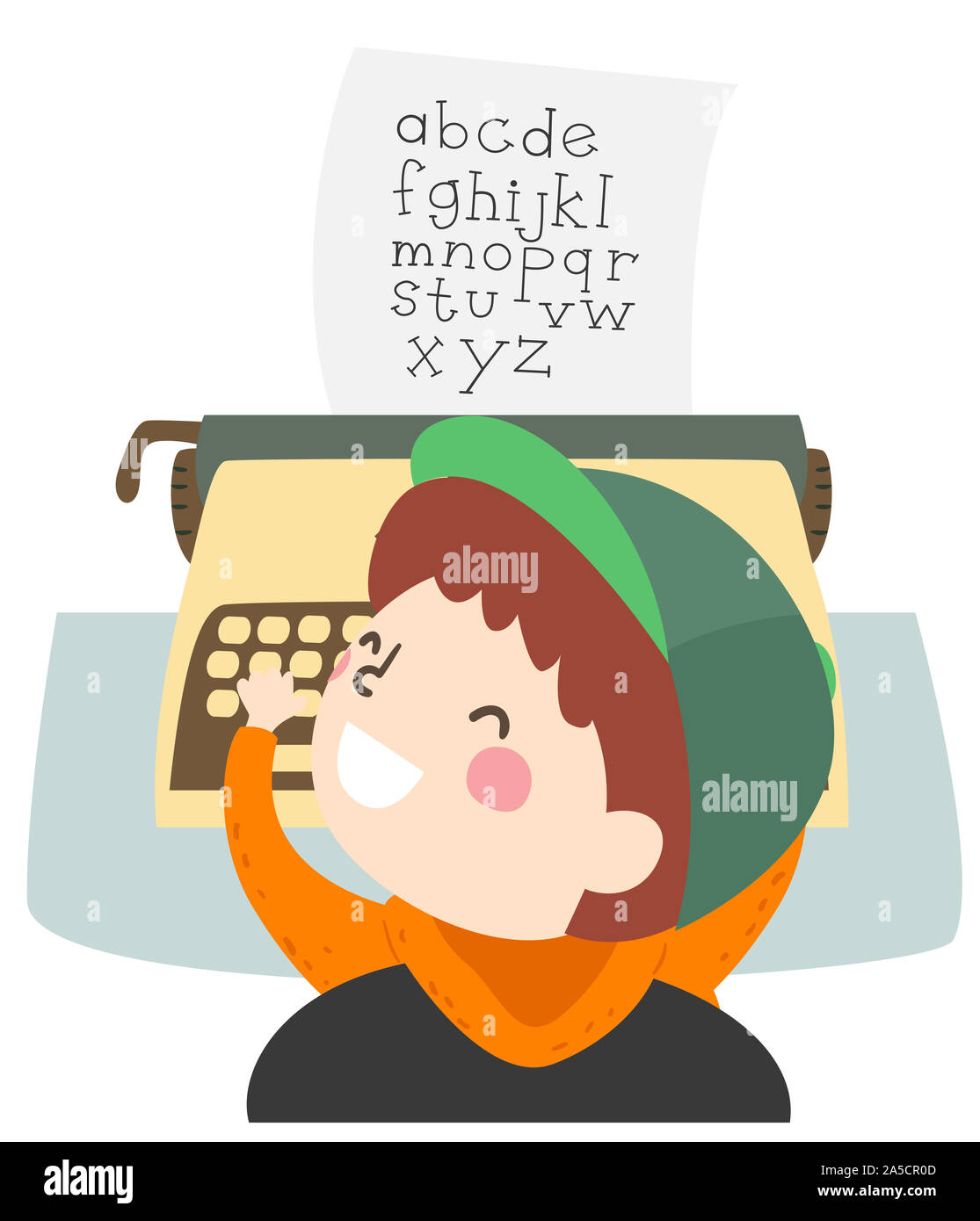 Illustration of a Kid Boy Using Typewriter and Typing All the Letters ...