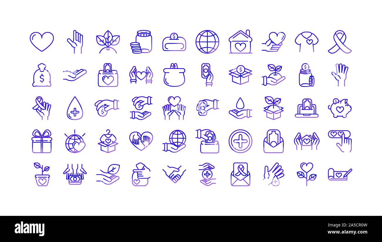 charity help donation icons set gradient line vector illustration Stock ...