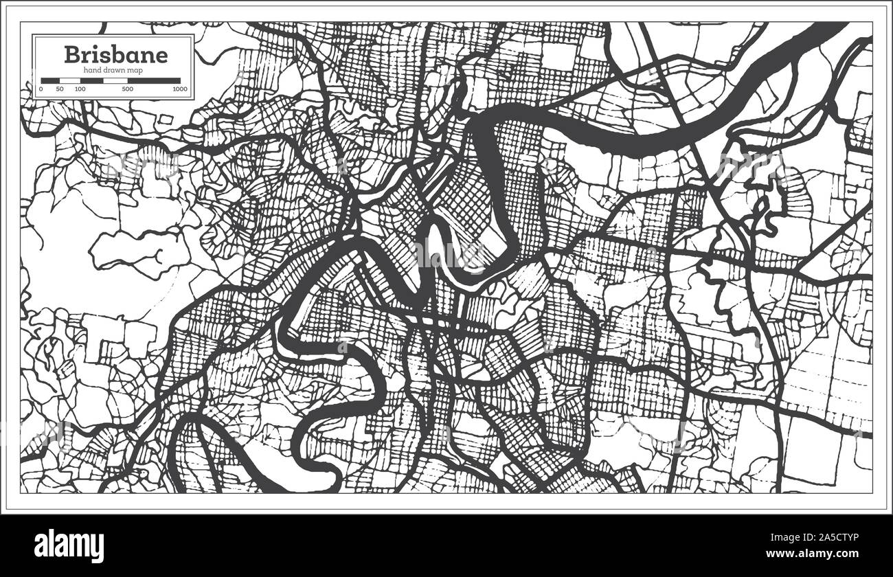Brisbane Australia City Map in Black and White Color. Outline Map ...