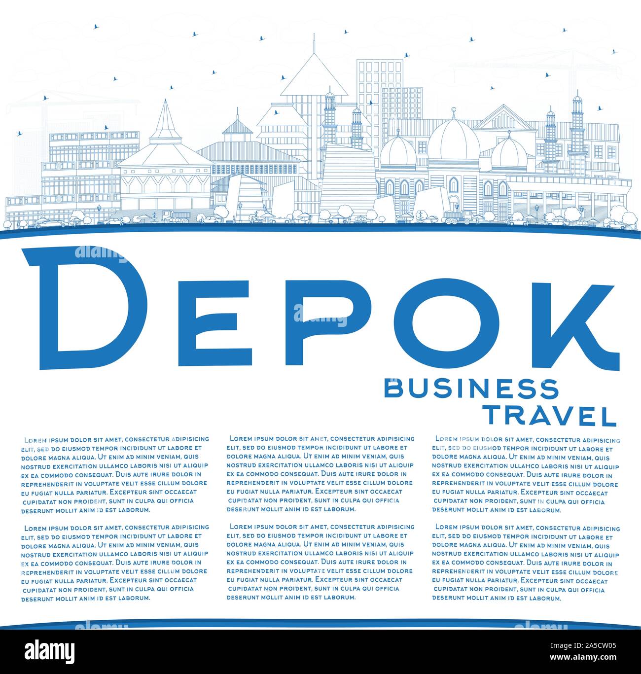 Outline Depok Indonesia City Skyline with Blue Buildings and Copy Space ...