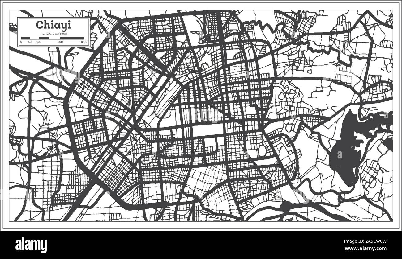 Chiayi Taiwan City Map in Black and White Color. Outline Map. Vector ...