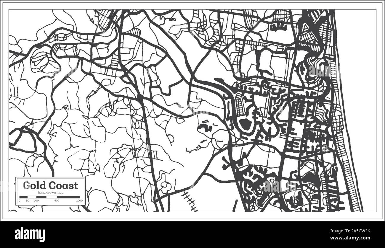 Gold Coast Australia Map Black And White