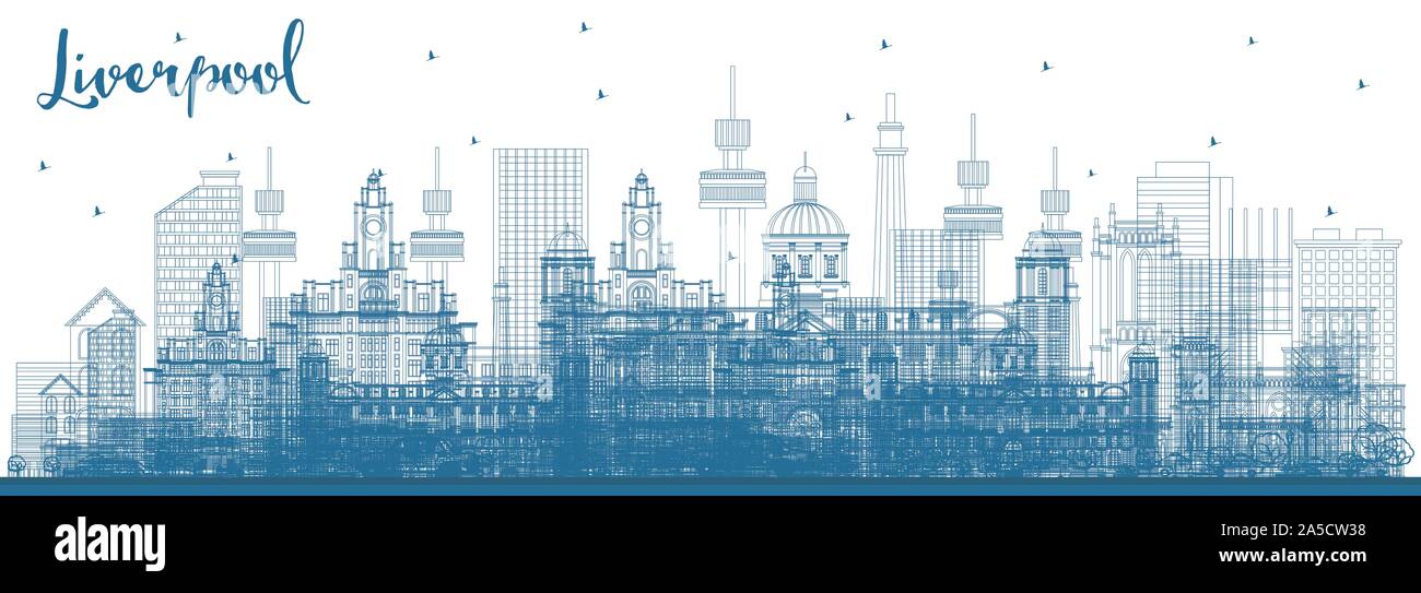 Outline Liverpool Skyline with Blue Buildings. Vector Illustration ...