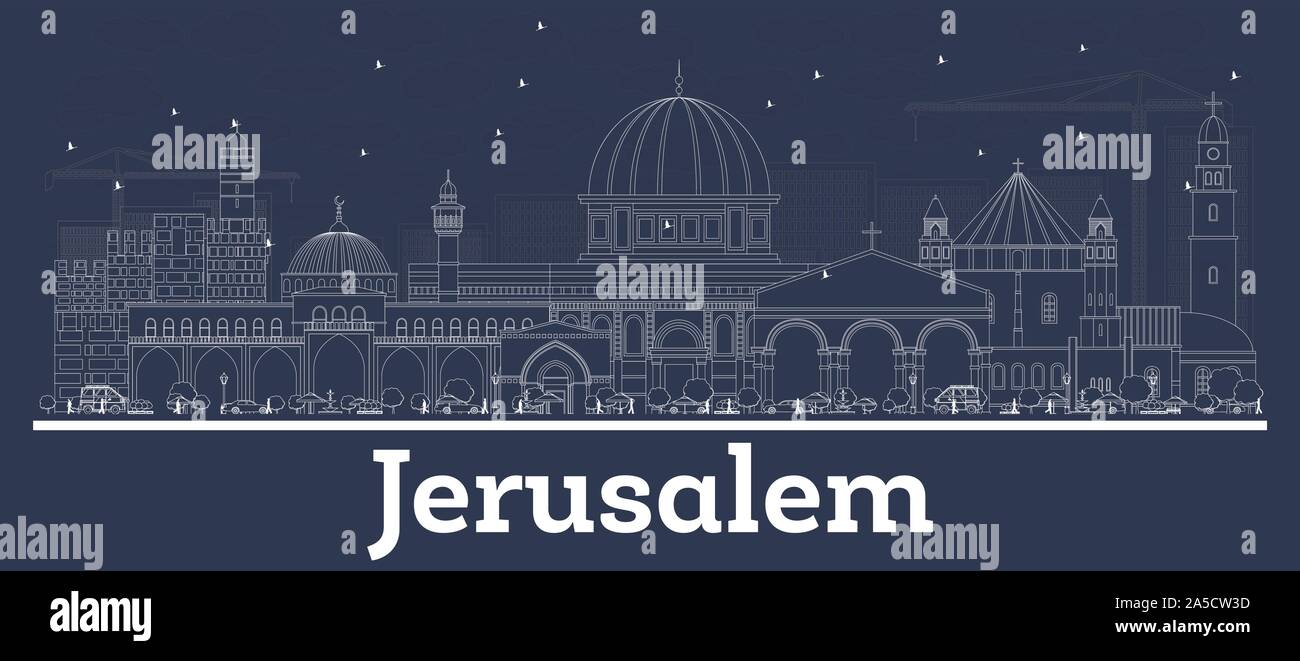 Outline Jerusalem Israel City Skyline with White Buildings. Vector ...