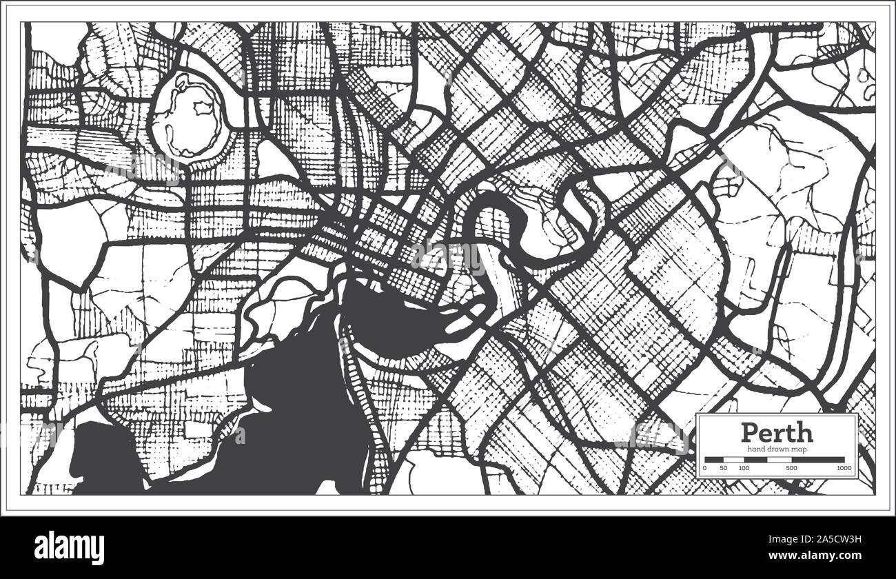Perth Australia City Map in Black and White Color. Outline Map. Vector ...