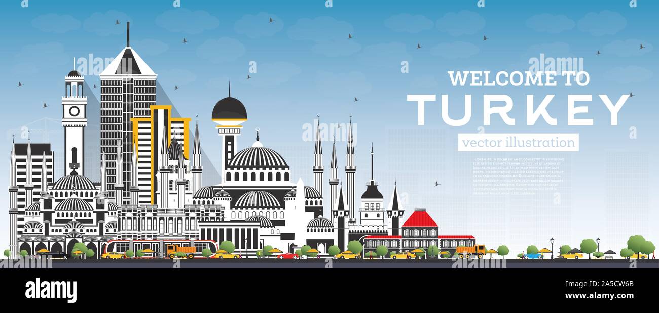 Welcome to Turkey Skyline with Gray Buildings and Blue Sky. Vector ...