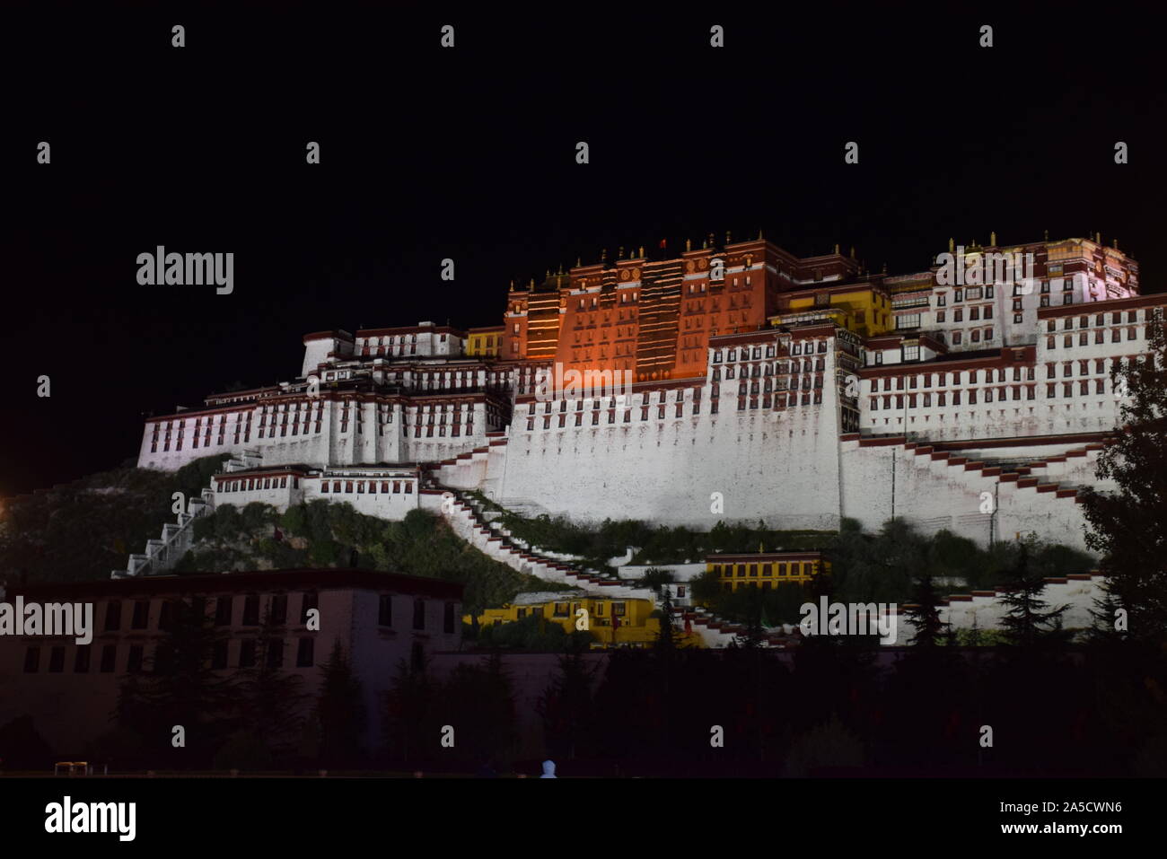Night view of Potala palace, once used as winter palace for the Dalai ...