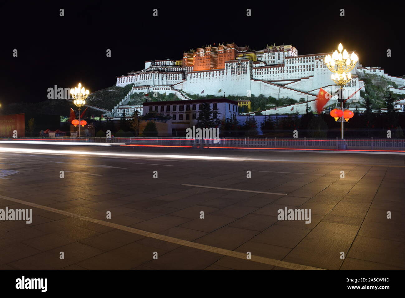 Night view of Potala palace, once used as winter palace for the Dalai ...