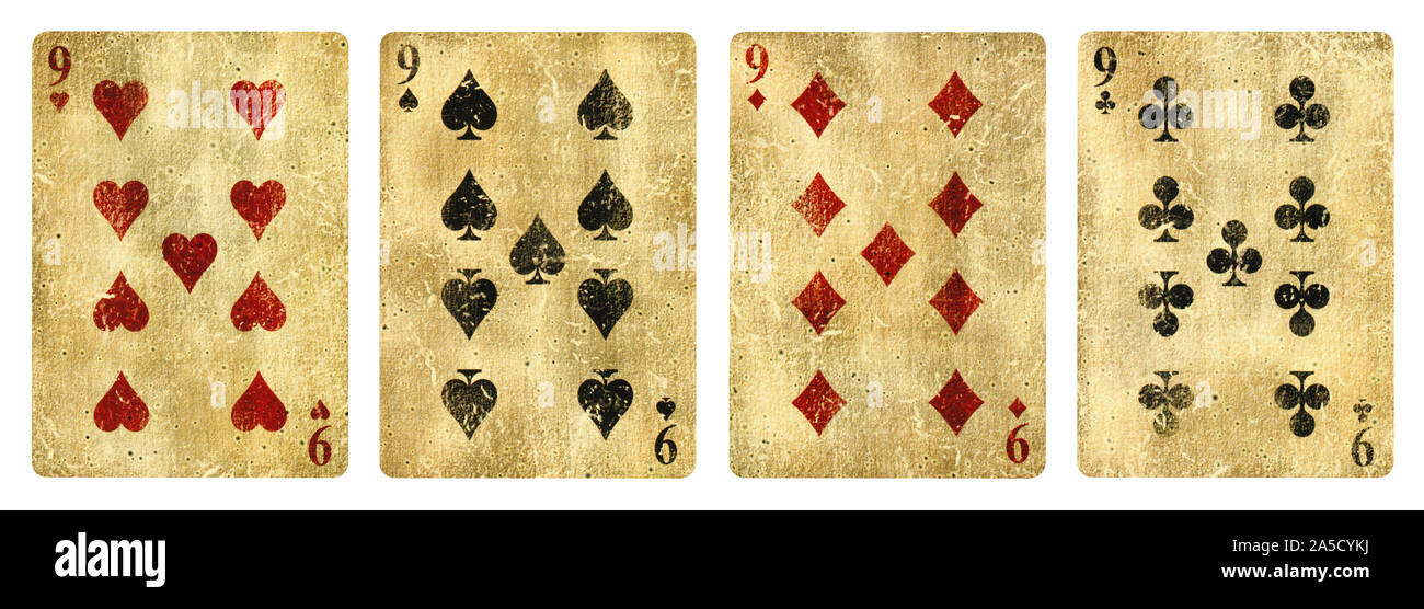 Four Playing Cards Isolated on White Background, Showing Nines from ...