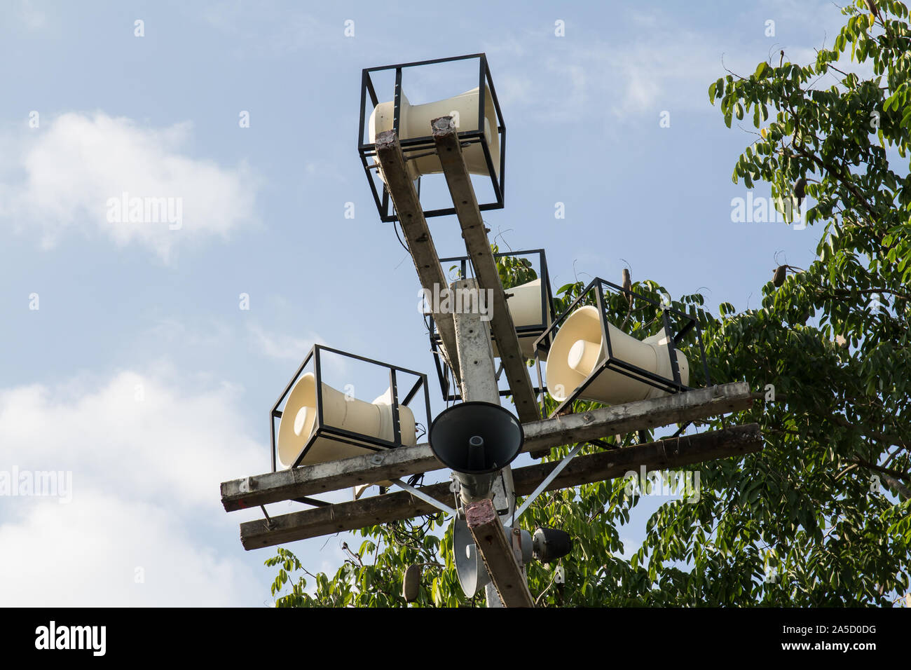 Out door loudspeaker on a pole Stock Photo - Alamy