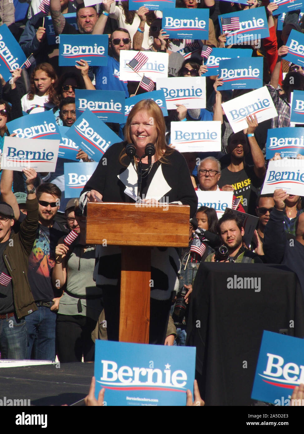 New York, New York, USA. 19th Oct, 2019. Senator Bernie Sanders holds a ...