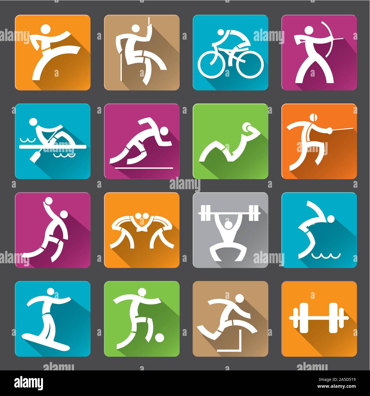 Sport icons with long shadows. Colorful icons buttons with sport ...
