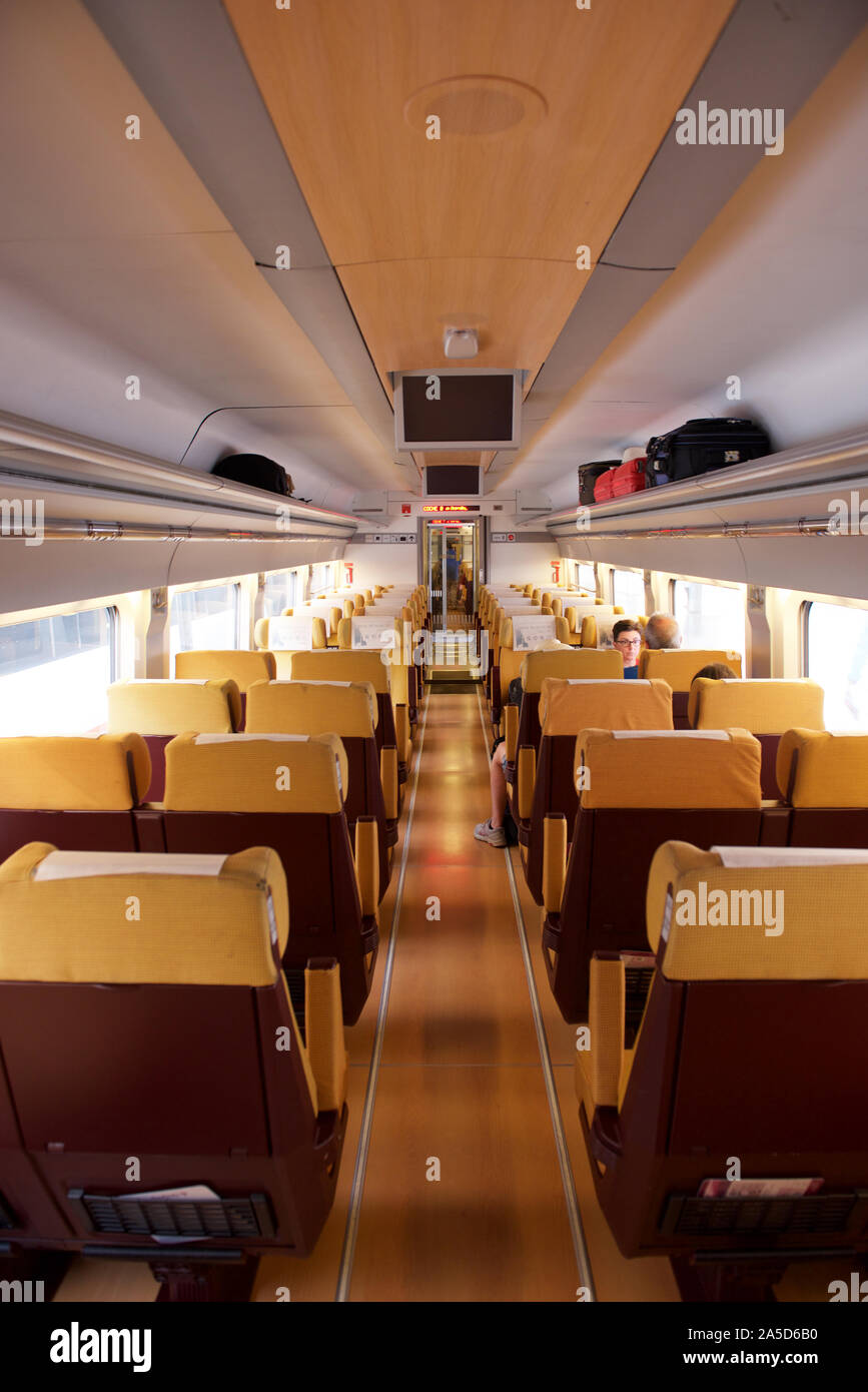 Interior of high-speed train passenger coach in Spain Stock Photo - Alamy