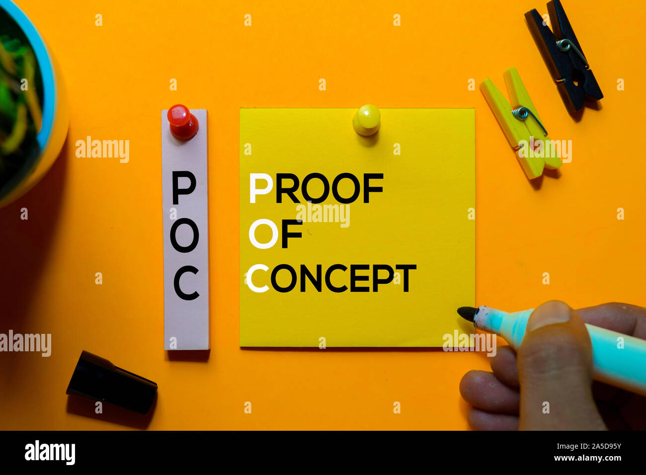 POC. Proof Of Concept acronym on sticky notes. Office desk background ...