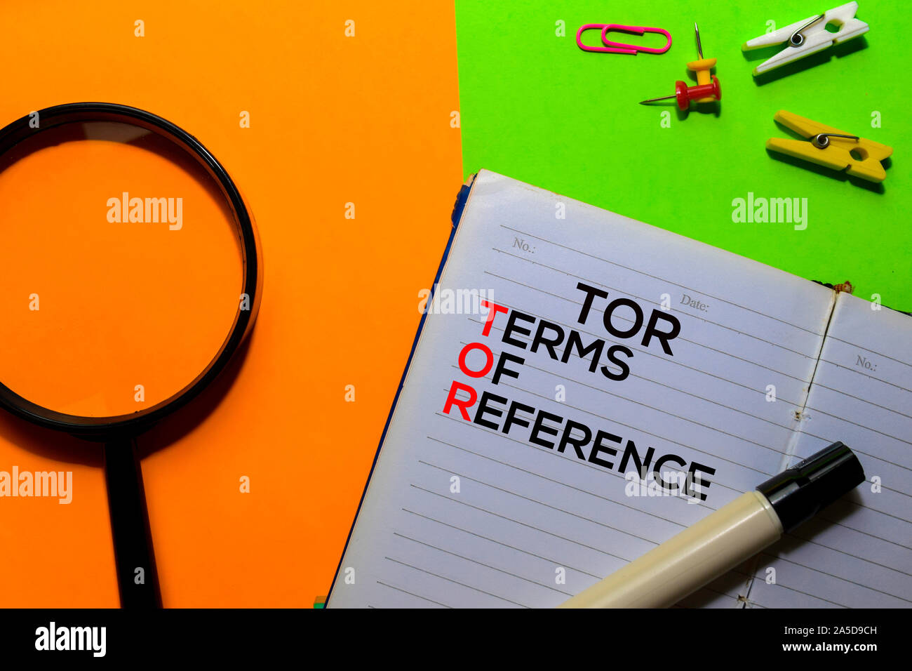 TOR. Terms Of Reference acronym on book. Office desk background Stock ...