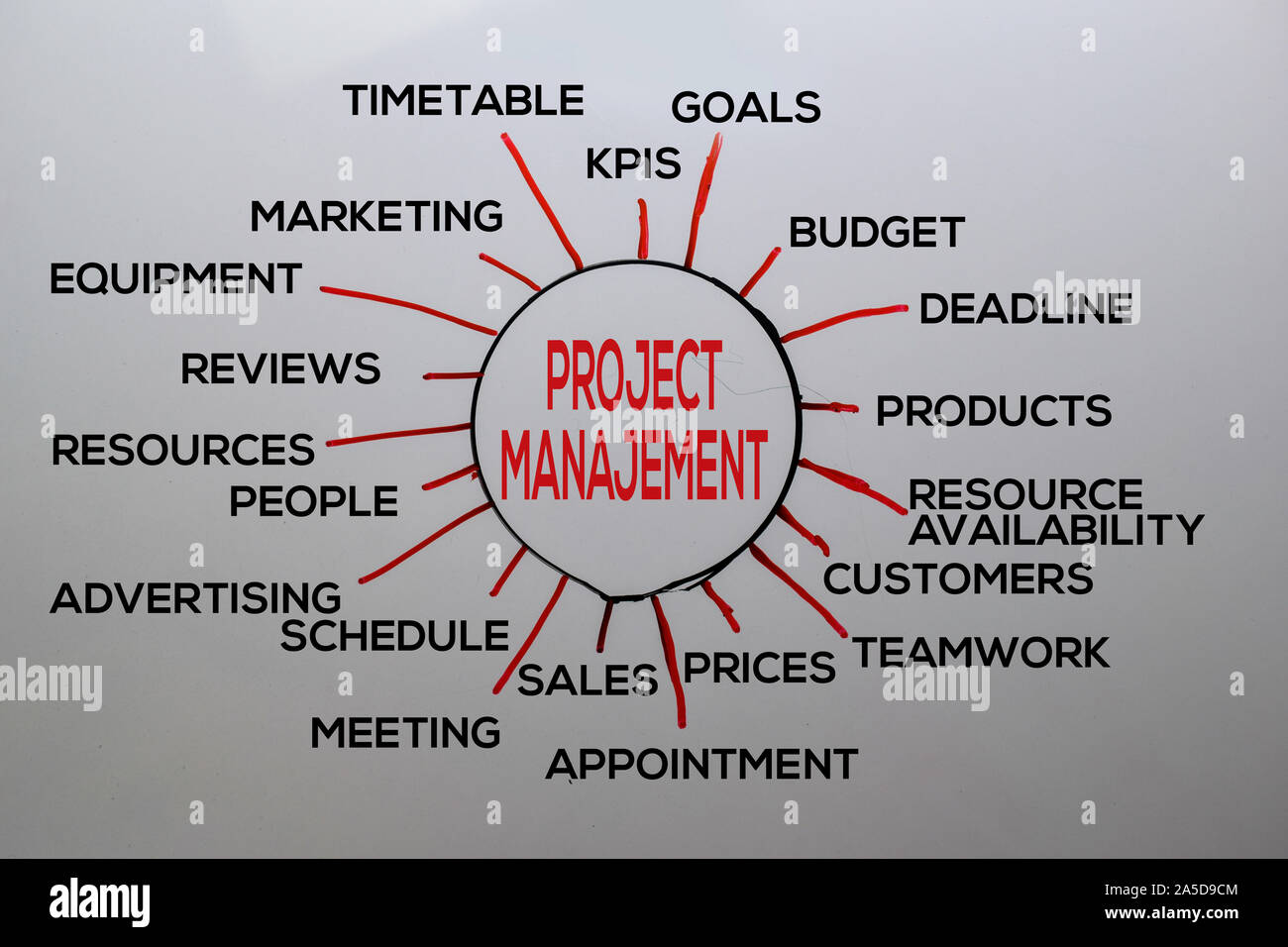 Project Management text with keywords isolated on white board ...