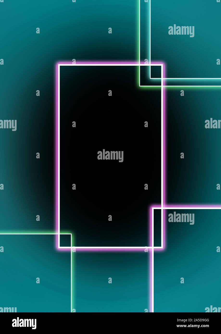 A bright blue neon blank sign on a black background is glowing bright ...