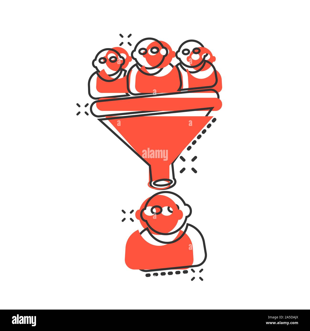 Lead management icon in comic style. Funnel with people vector cartoon ...