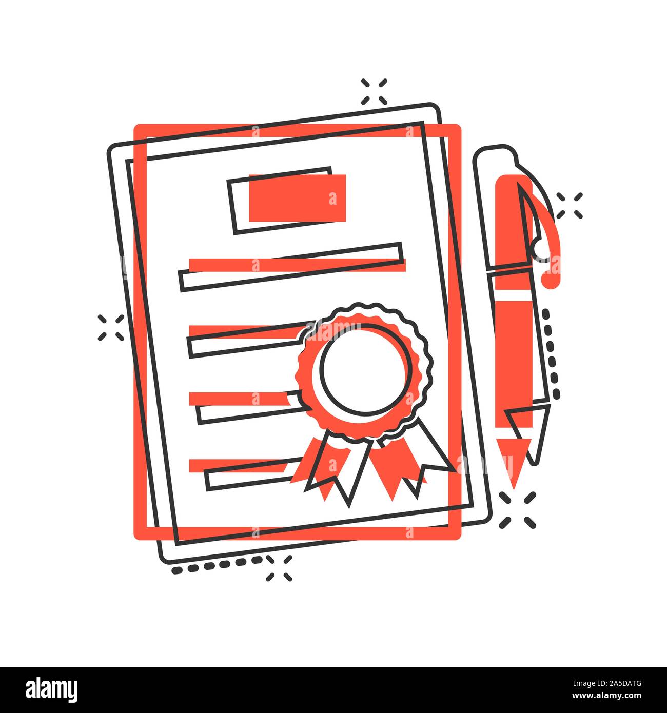 Contract agreement icon in comic style. Document sheet with pen vector ...