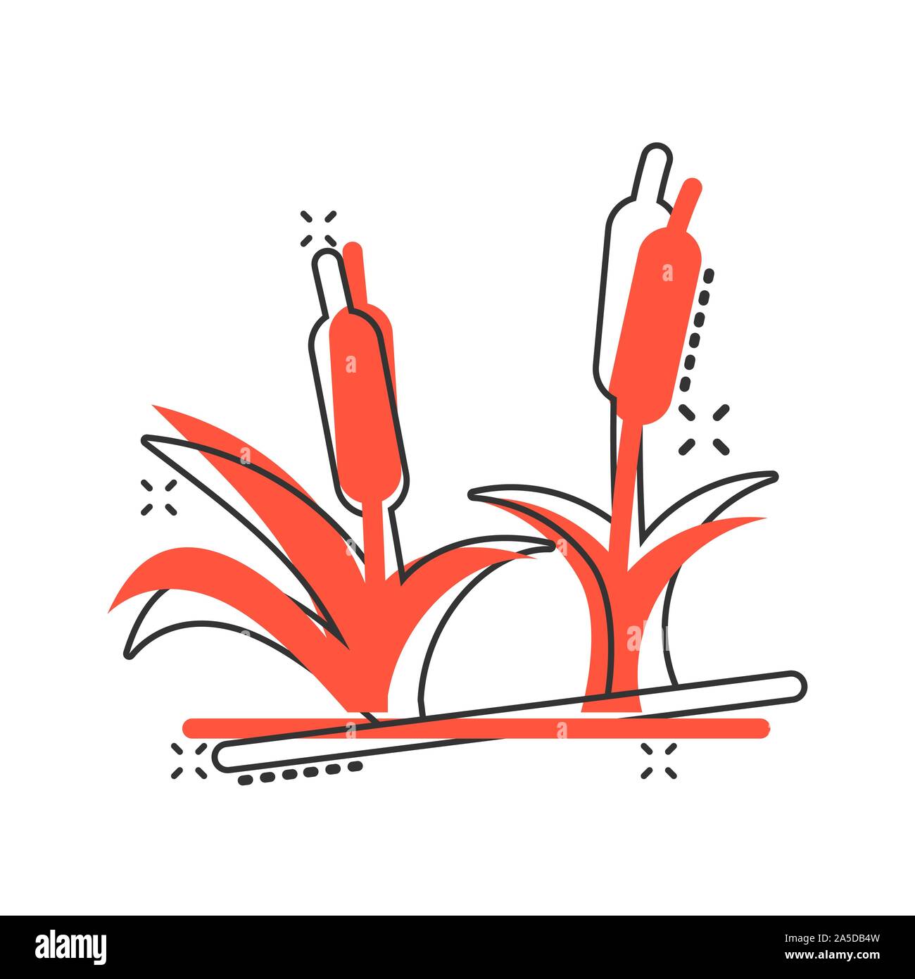 Reeds grass icon in comic style. Bulrush swamp vector cartoon ...