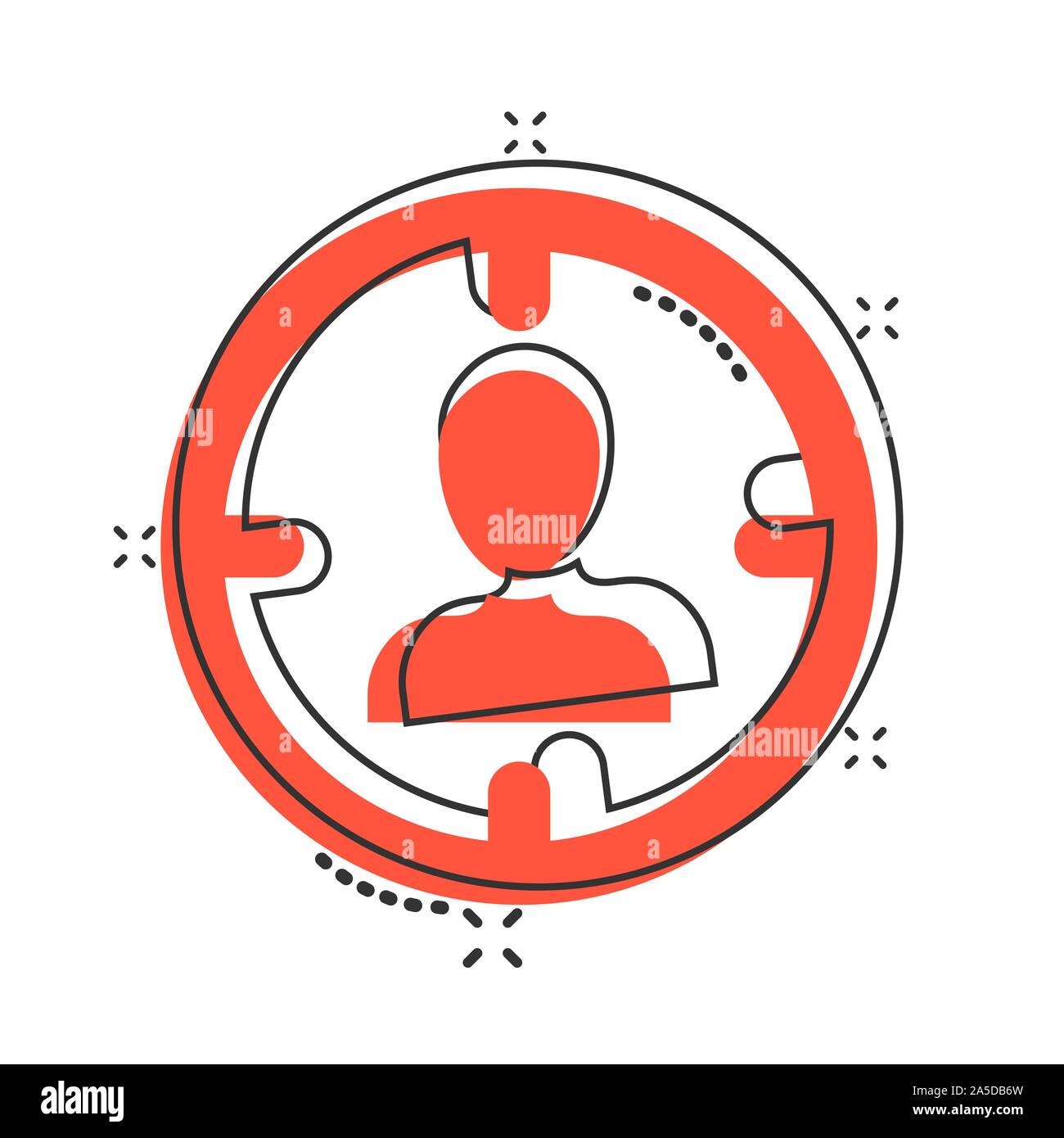 Target audience icon in comic style. Focus on people vector cartoon ...