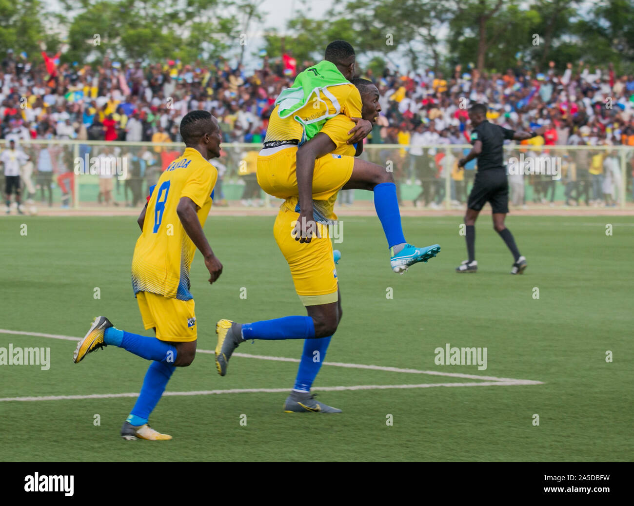 Kigali, Rwanda. 19th Oct, 2019. Players of Rwanda celebrate scoring ...