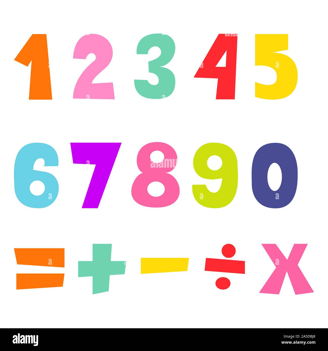 Cartoon flat kids number figures. Math signs vector for child play ...
