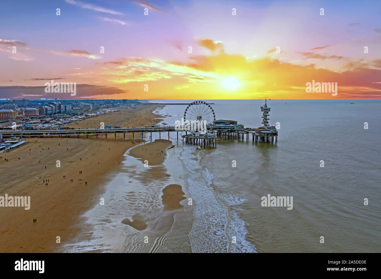Aerial from the city Scheveningen in the Netherlands at sunset Stock ...