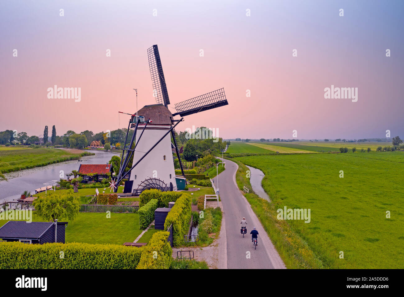 Aerial from a traditoinal windmill in the countryside from the ...