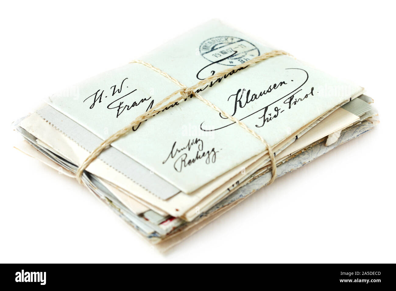 A Pile Of Old Letters Isolated On White Stock Photo - Alamy