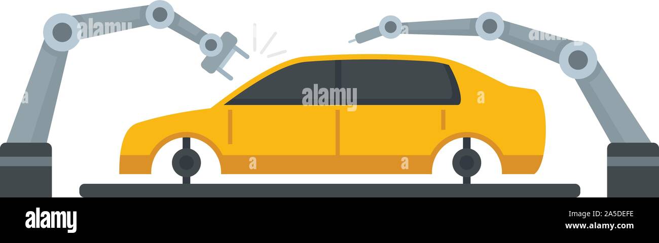 Robot arm car assembly icon. Flat illustration of robot arm car ...