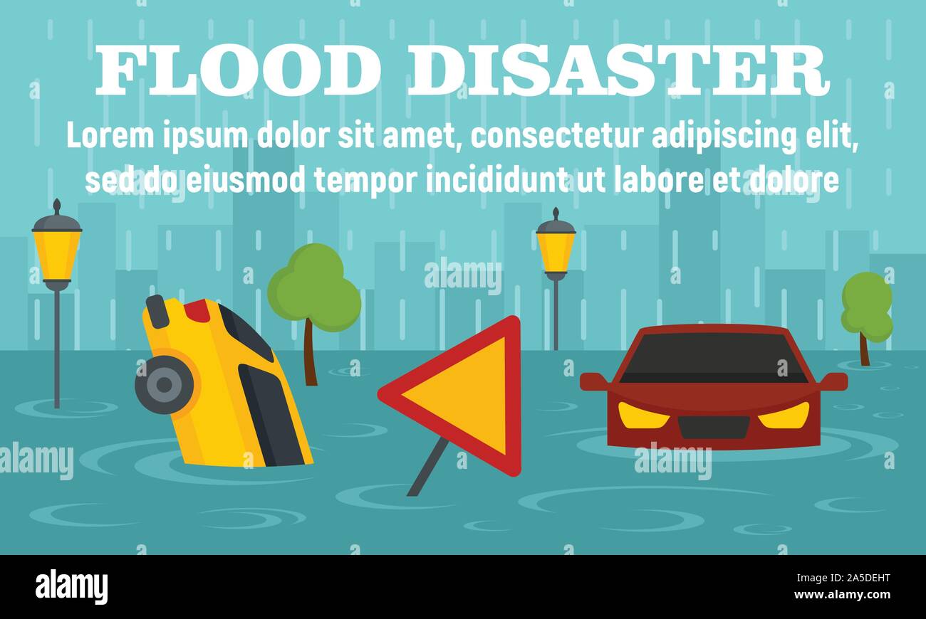 Flood disaster concept banner. Flat illustration of flood disaster ...