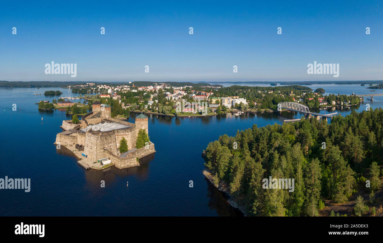 Aerial view of Olavinlinna castle and Savonlinna town in Finland Stock ...