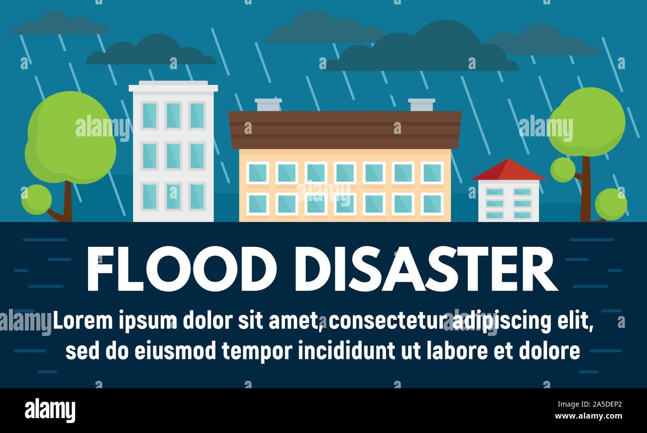 City flood disaster concept banner. Flat illustration of city flood ... City flood disaster concept banner. Flat illustration of city flood ...