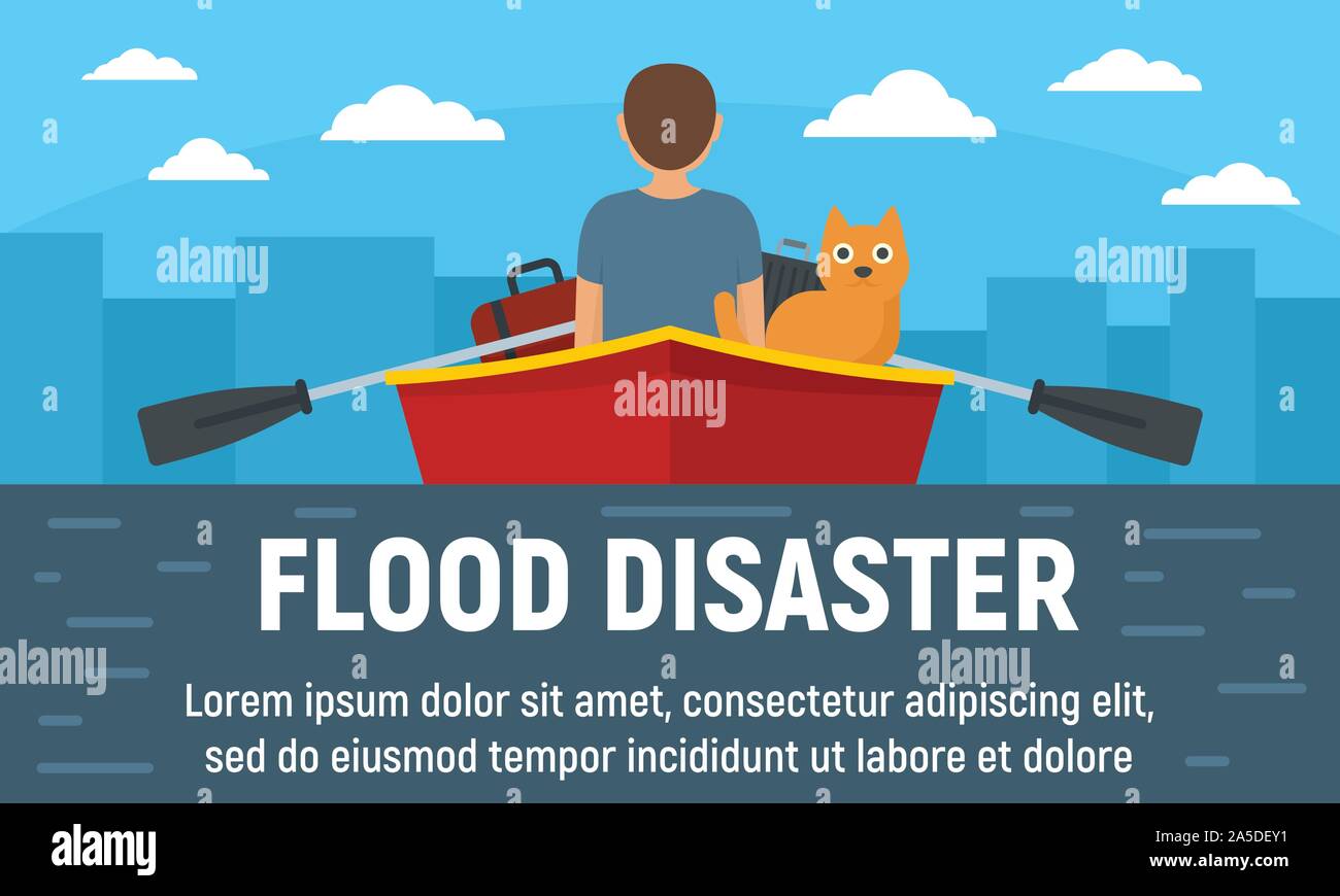 Flood disaster concept banner. Flat illustration of flood disaster ...