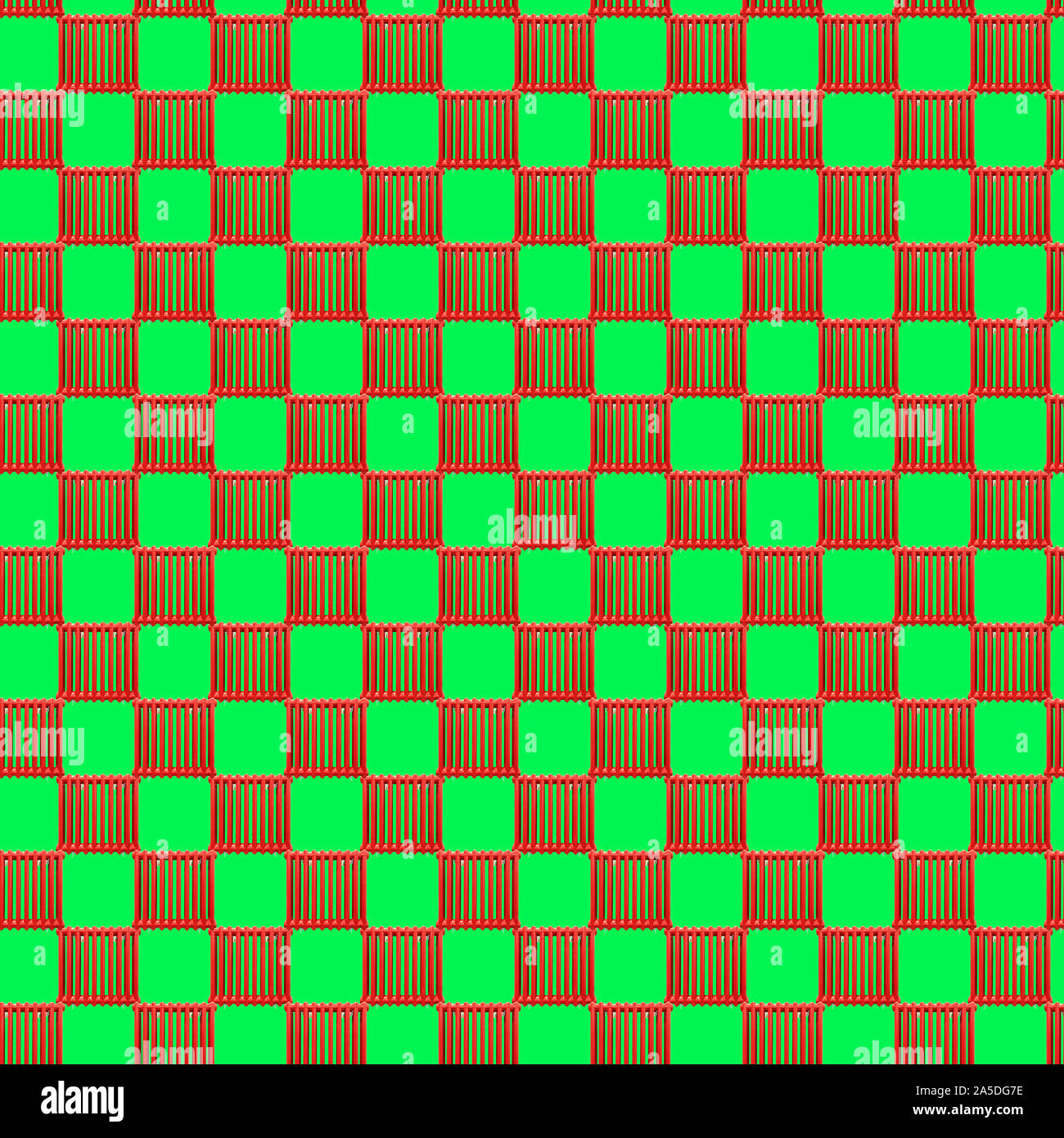 Seamless pattern with red heating radiator on a light green background ...