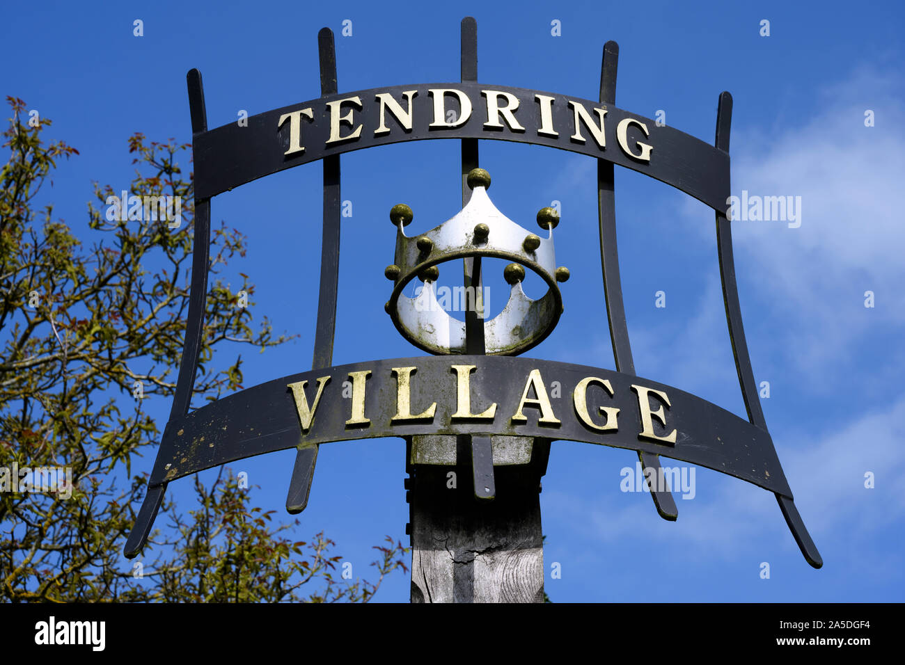 Tendring village sign Stock Photo - Alamy
