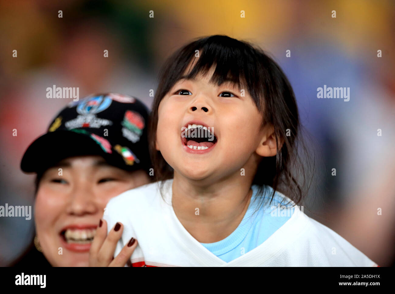 A young Rugby fan in the stands prior to the beginning of the 2019 ...