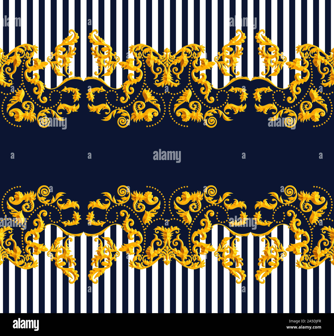 Seamless Golden Baroque Luxury Design with lines on Dark Blue ...