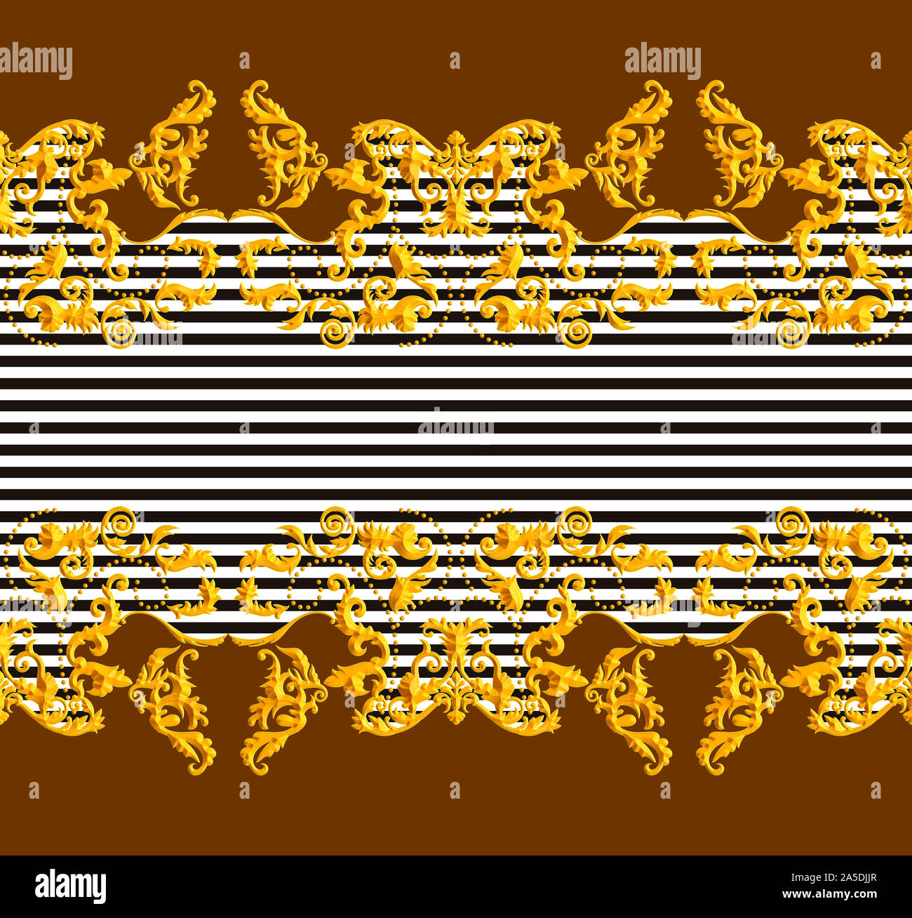 Seamless Golden Baroque Luxury Design with lines on Dark Brown ...