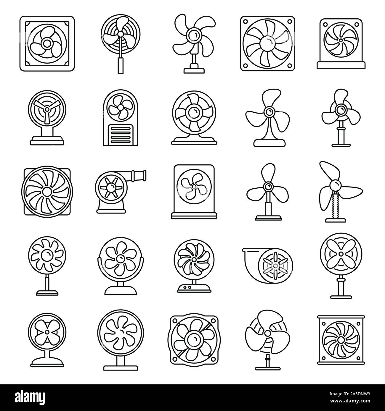Ventilator fan icons set. Outline set of ventilator fan vector icons ...