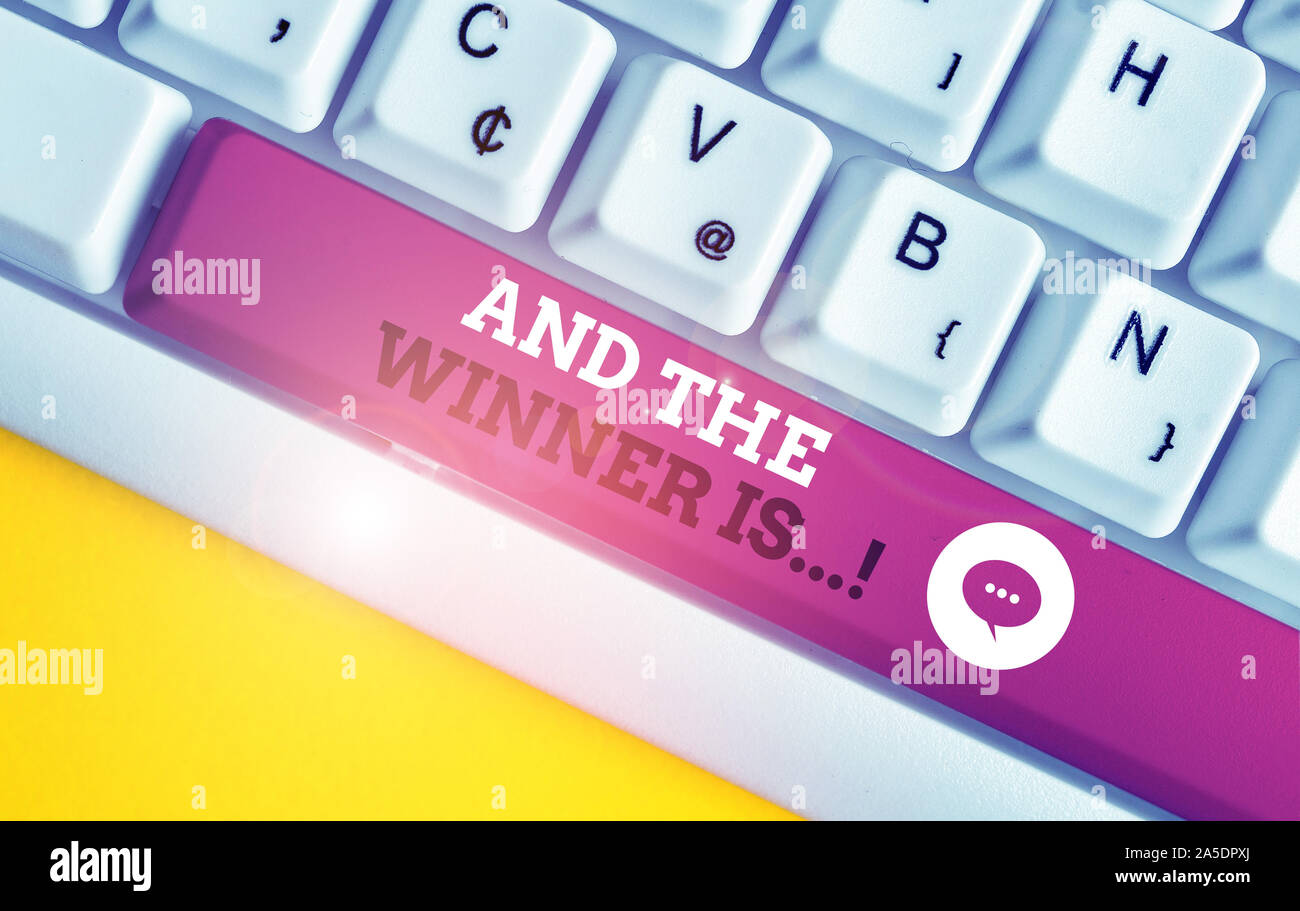 Writing note showing And The Winner Is. Business concept for announcing ...