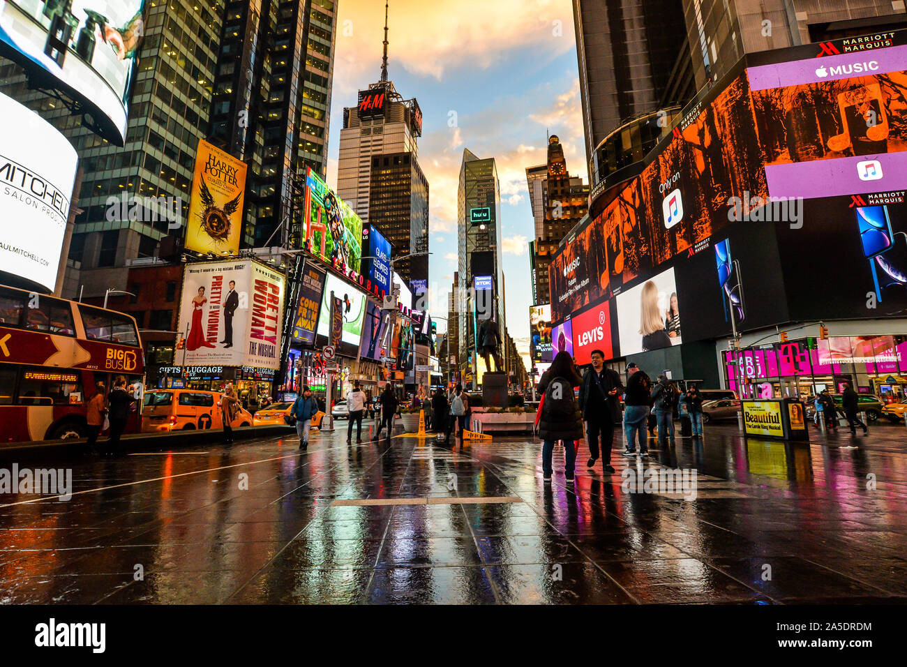 New York/USA - 01/30/19 - Times square after a brief but heavy rain ...