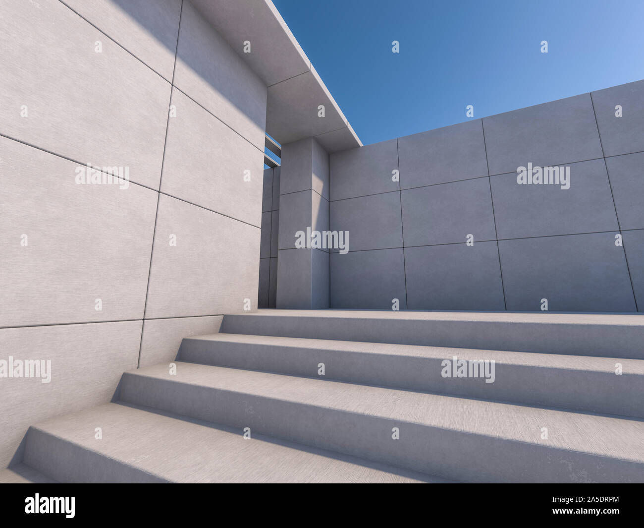 Granite stairs and a concrete wall. 3D rendering Stock Photo - Alamy
