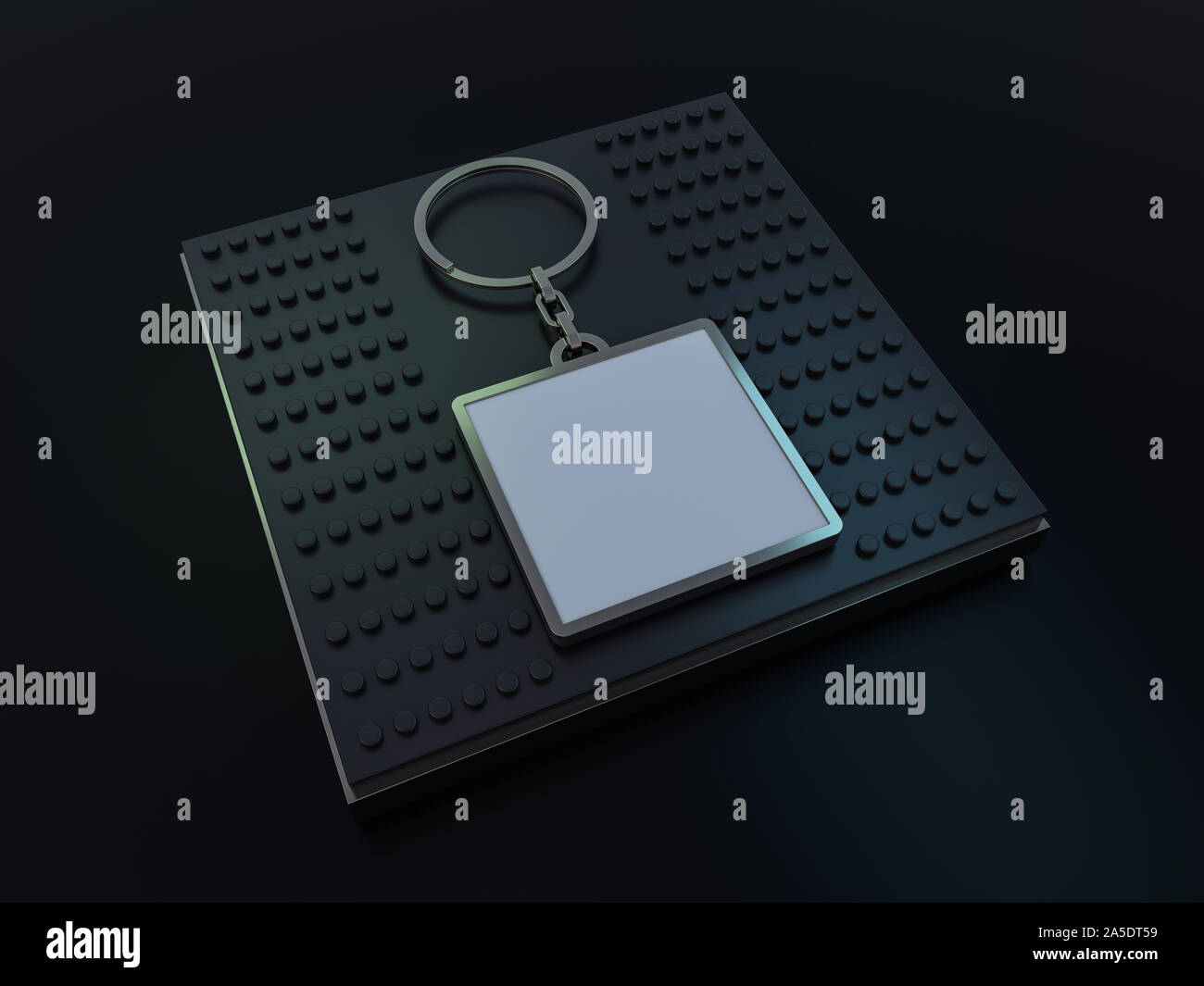 Luxury square keychain with space for text or logo. 3D rendering Stock ...