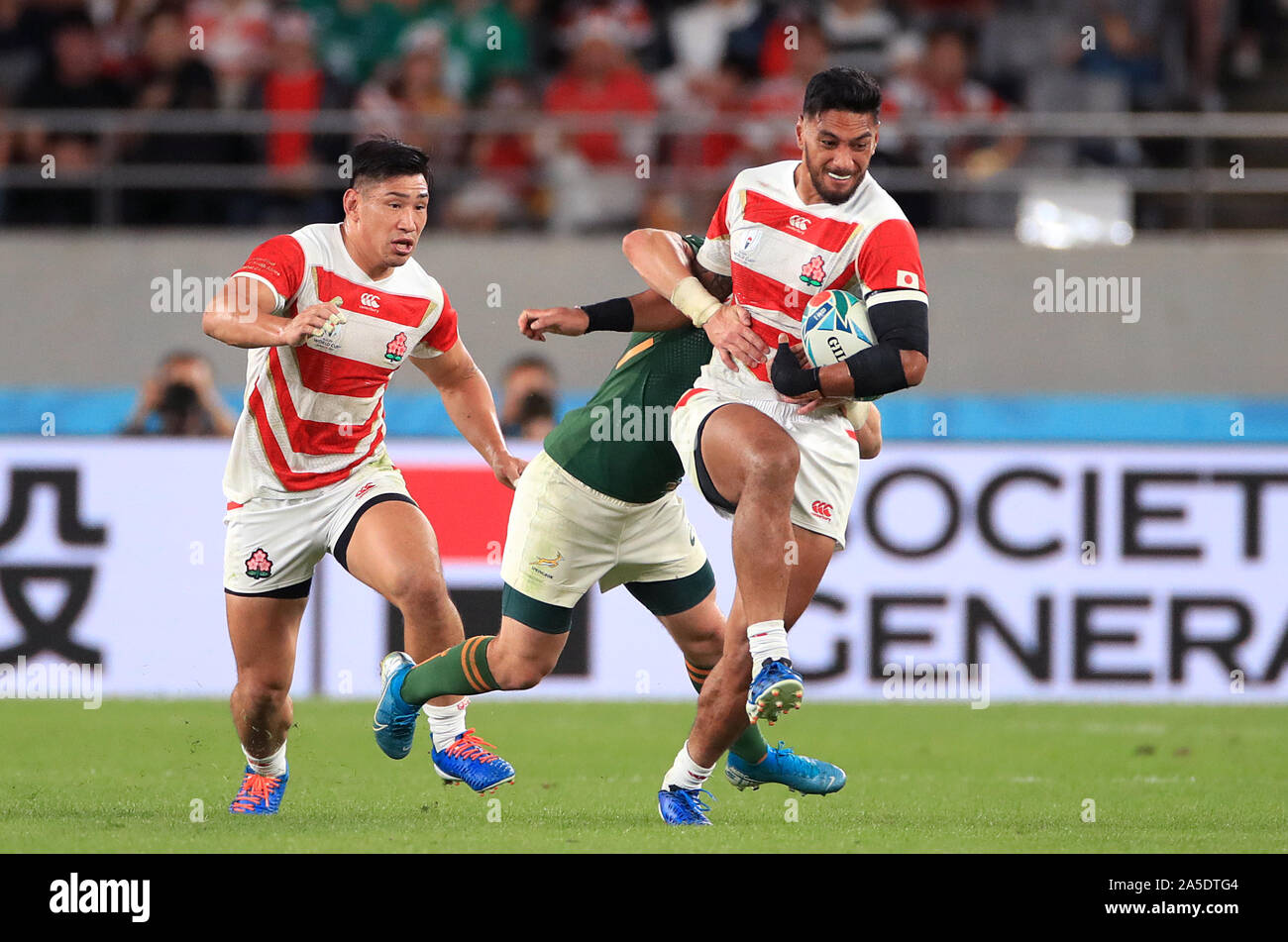 Japan's Timothy Lafaele (right) in action during the 2019 Rugby World ...