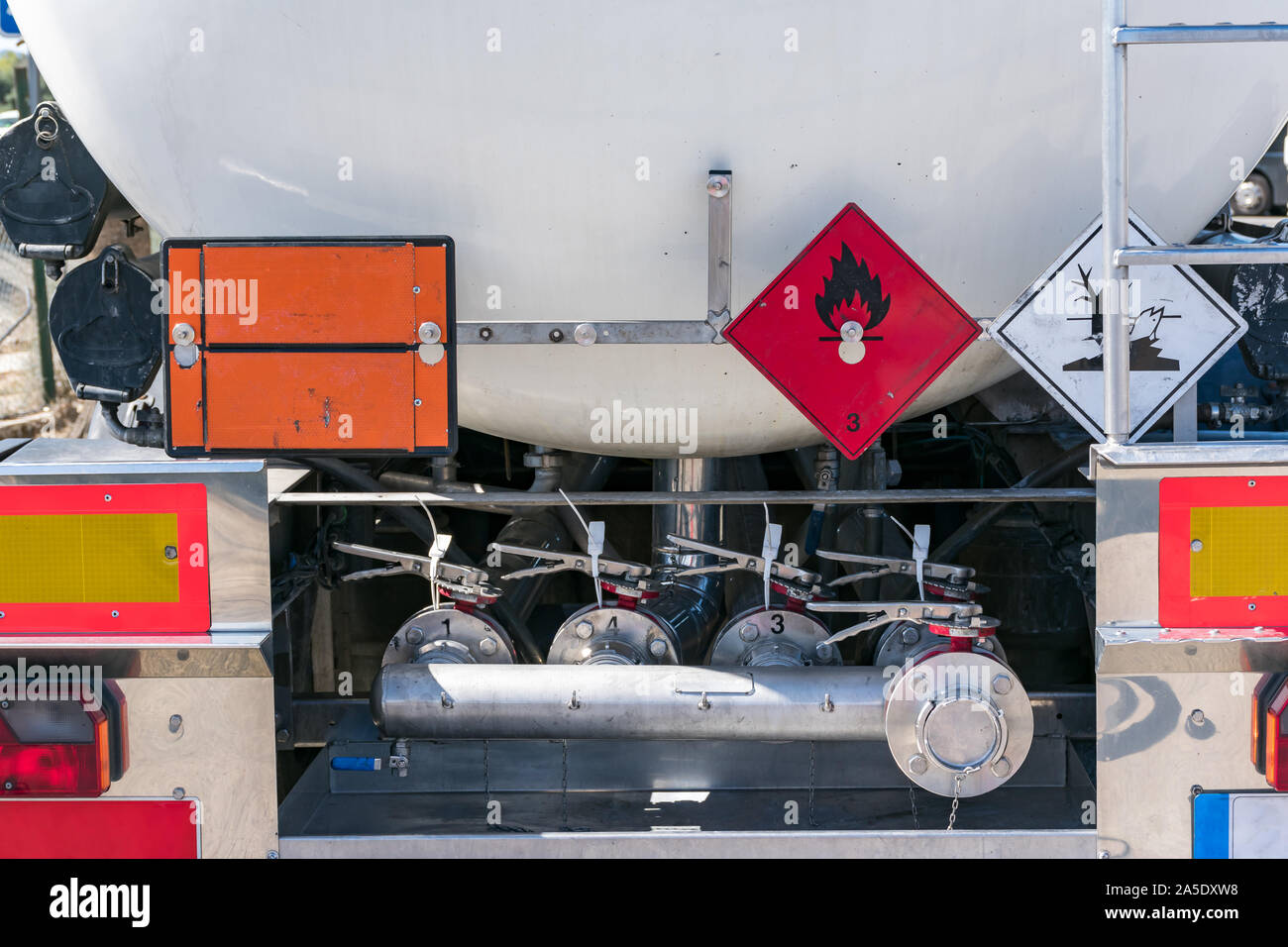 Labels and plates with danger number on a tank truck Stock Photo - Alamy