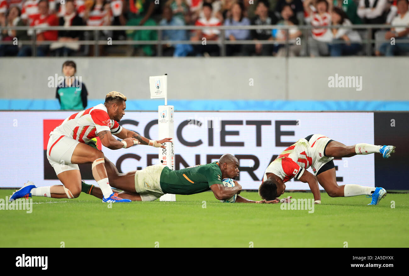 South Africa's Makazole Mapimpi scores his side's third try during the ...